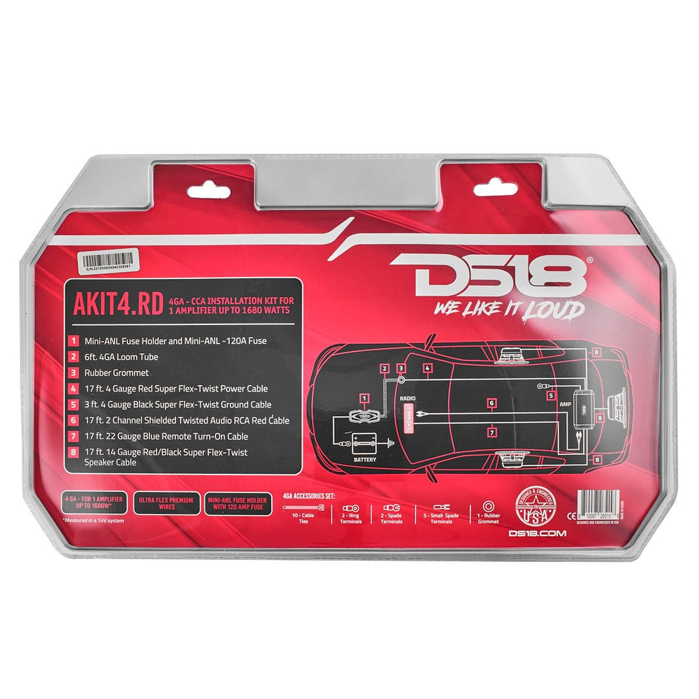 DS18 4-GA Amplifier Installation Kit -Red