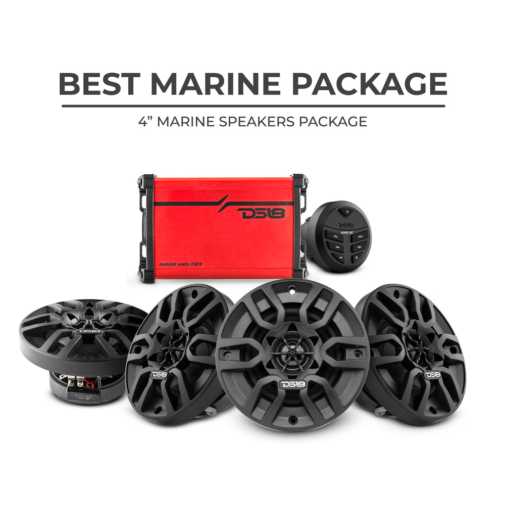 DS18 Marine Upgrade Audio Package - 4 Speakers with Head Unit & Amp