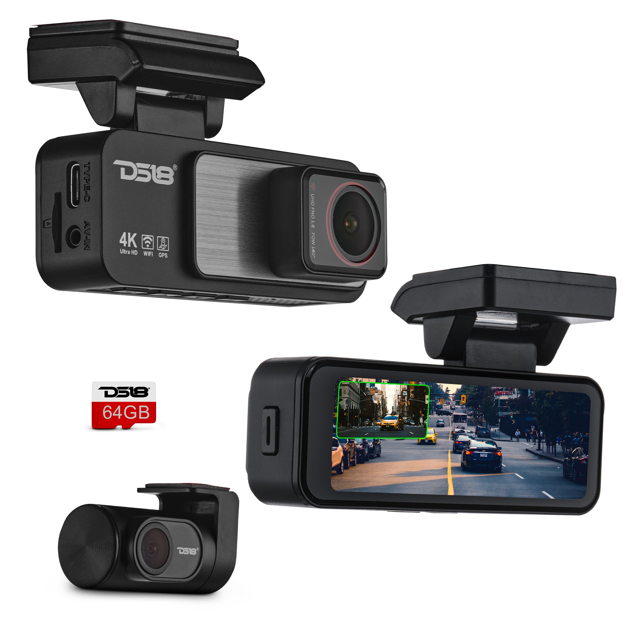 DS18 4K Dual Dash Camera With WiFi, GPS, Parking Monitor, and 3.2” IPS ...
