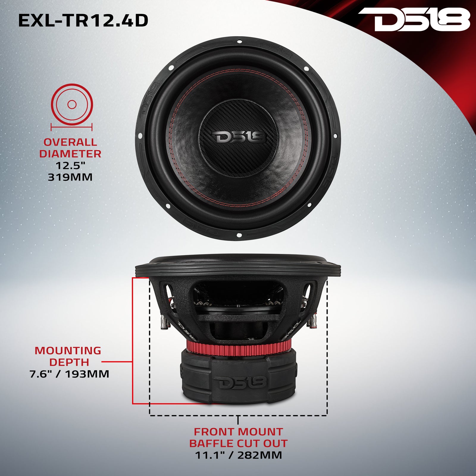 DS18 EXL 12” Subwoofer Triple Stack with Reinforced Cone 1500 Watts RMS ...