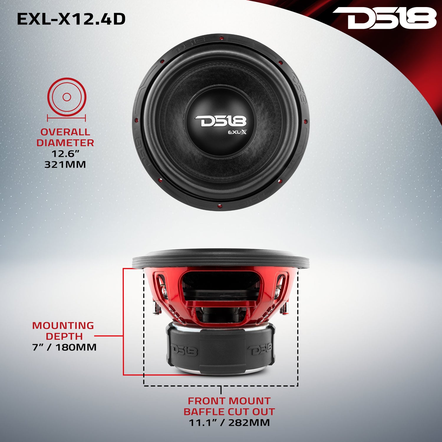 DS18 EXL-X12.4D 12" Subwoofer 2500 Watts 4-Ohm DVC audio subwoofers