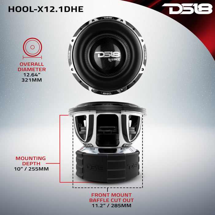 DS18 HOOLIGAN X Black Frame, High Excursion 12" audio Subwoofer 4000 ...