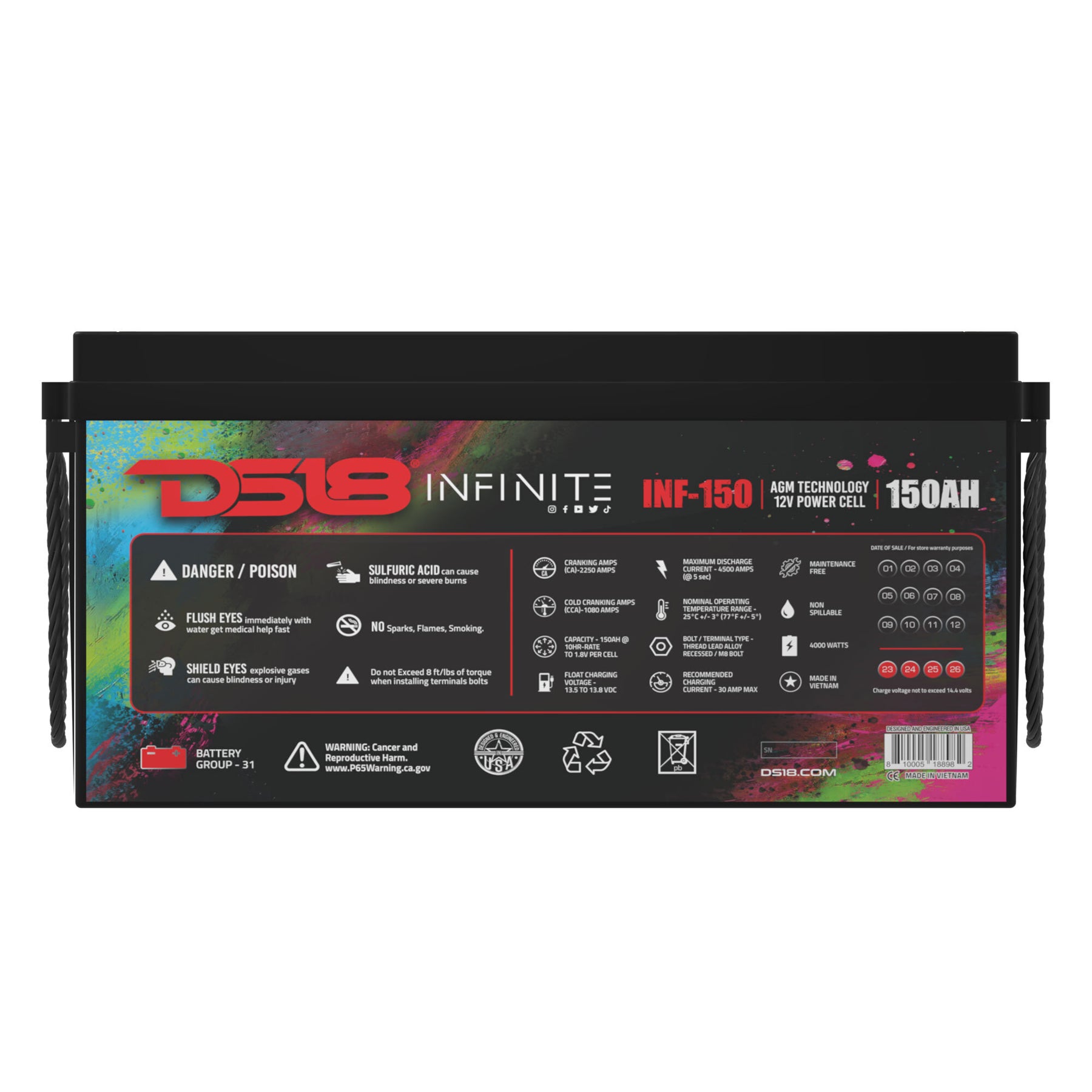 DS18 INF-150AH INFINITE 150 AH 4000 Watts AGM Power Cell 12 Volt Batte