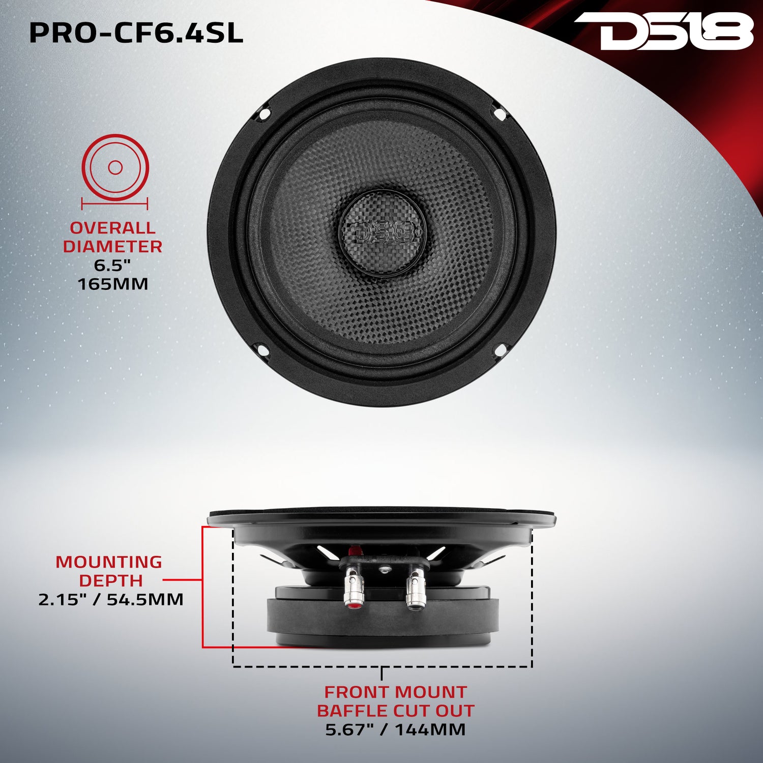 PRO 6.5" Shallow Carbon Fiber Water resistant Cone Mid-Bass Loudspeake