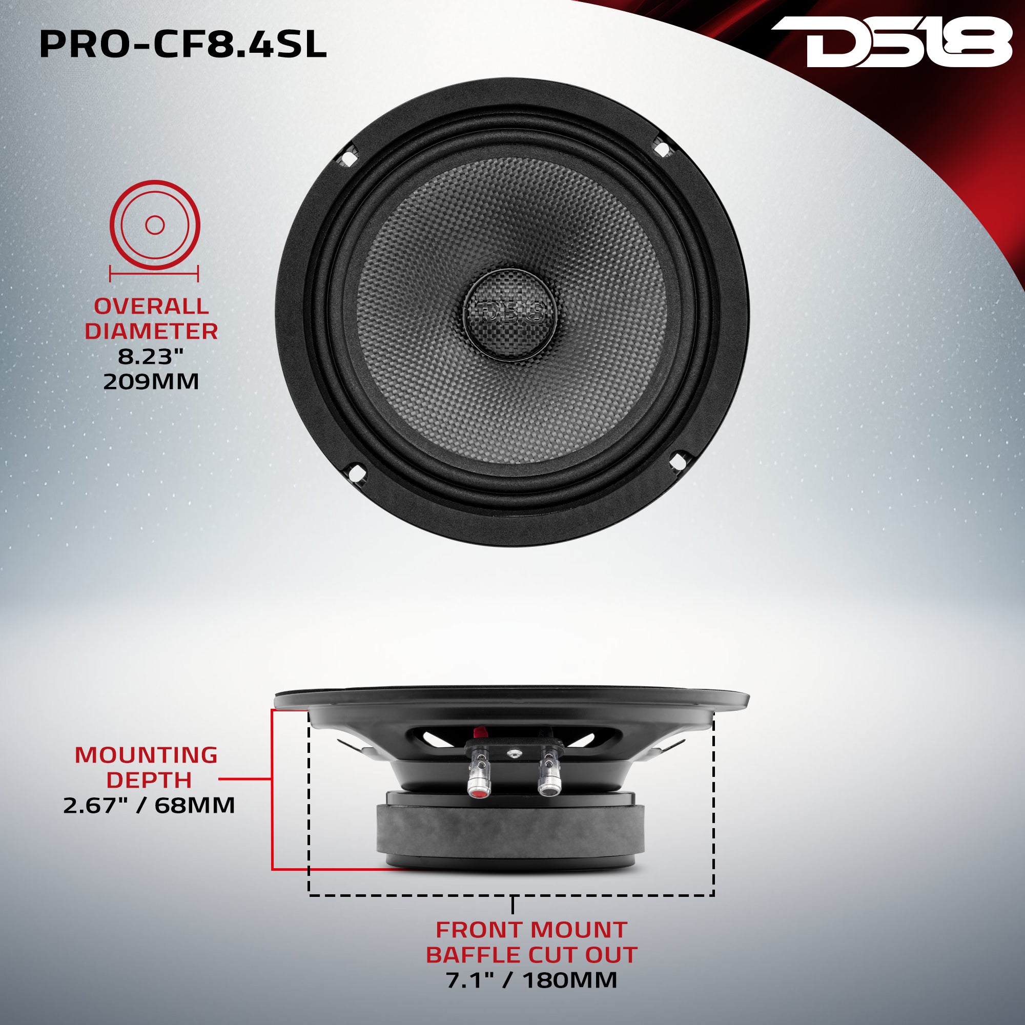 PRO 8" Shallow Carbon Fiber Water resistant Cone Mid-Bass Loudspeaker