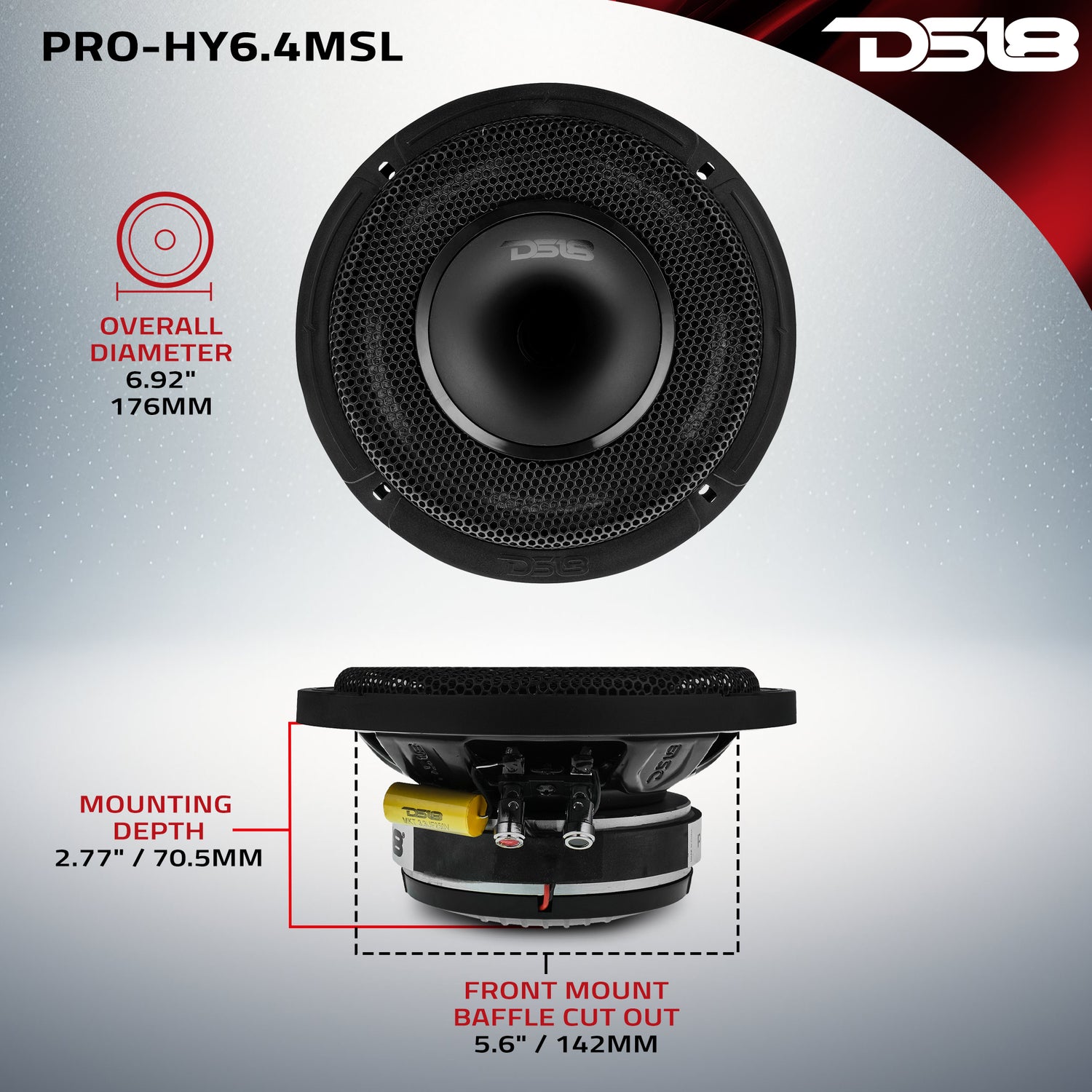 DS18 PRO-HY6.4MSL 6.5" Shallow Hybrid Mid-Range Loudspeaker with Built ...