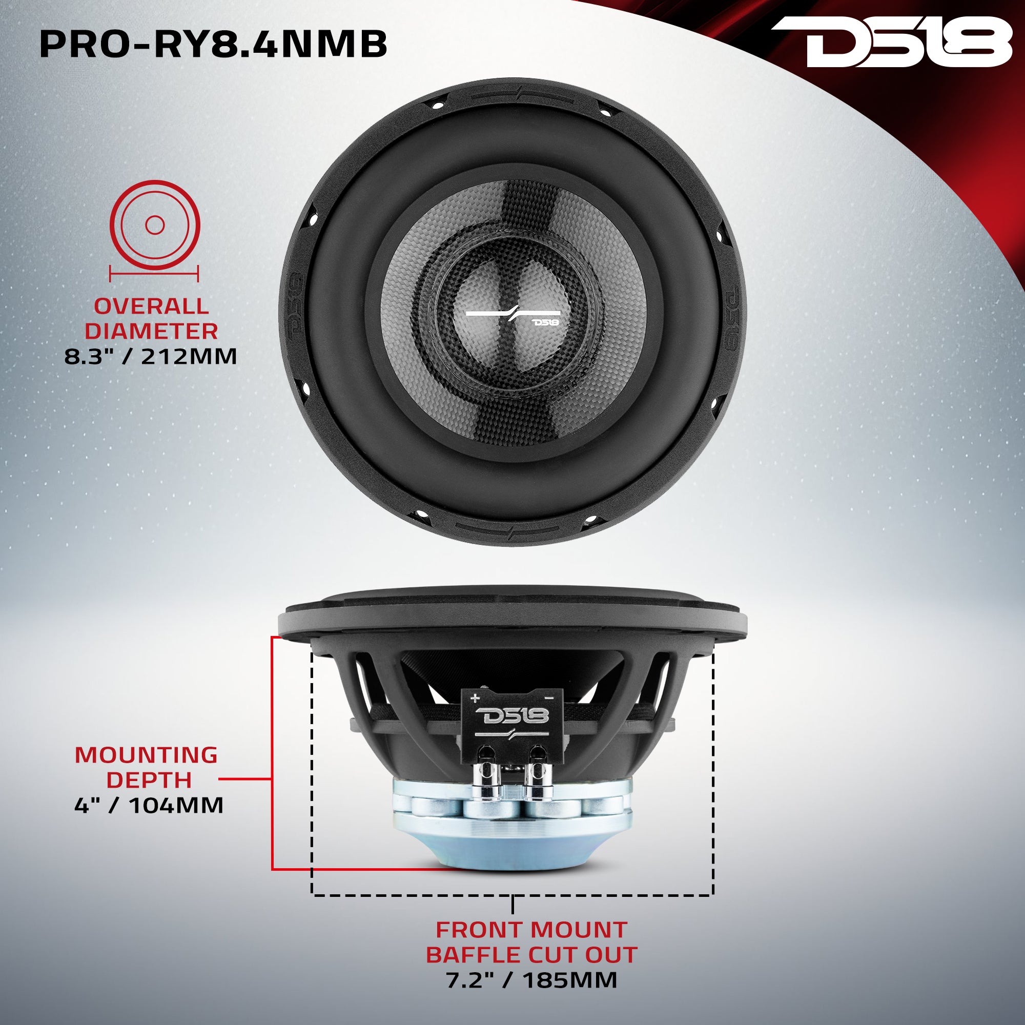 DS18 PRO-RY8.4NMB 8" Mid-Bass /Woofer Carbon Fiber Water Resistant
