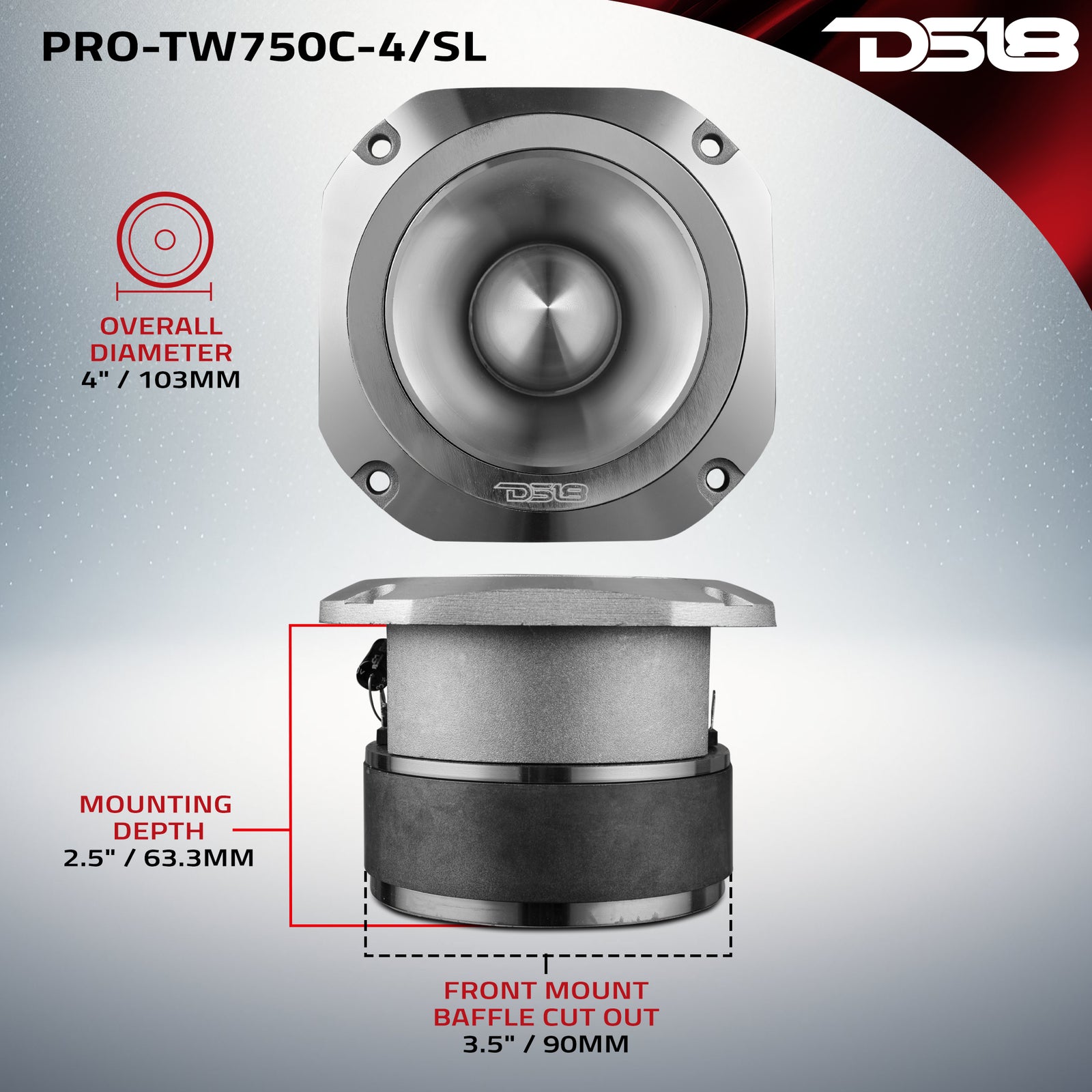 DS18 4” Super Bullet Tweeter with 1.5” Titanium Voice Coil And ...