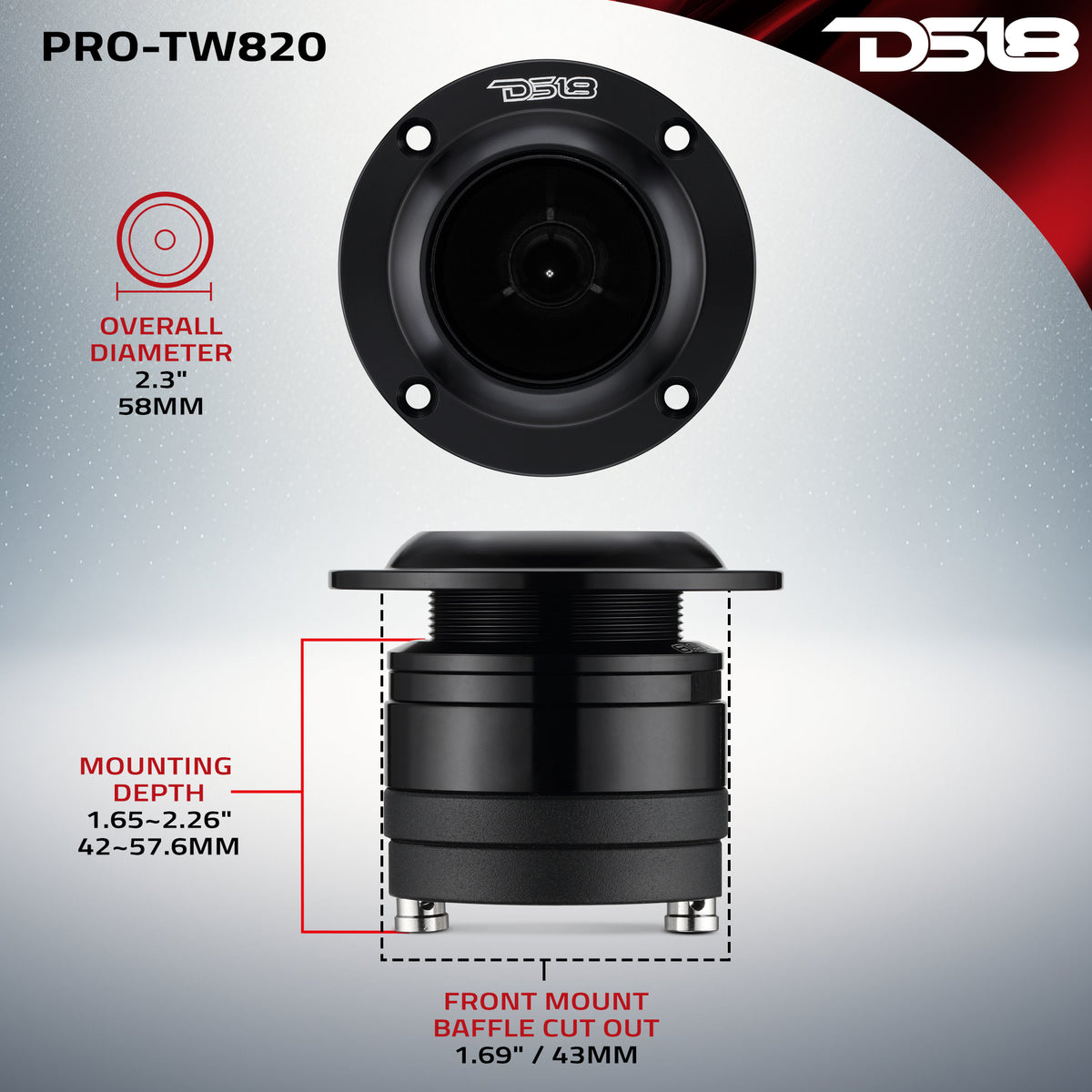 DS18 PRO 1" VC Aluminum High Compression Neodymium Super Bullet Tweeter ...