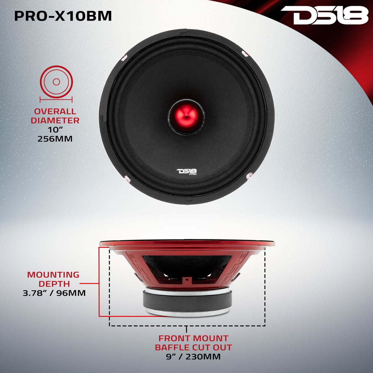 DS18 PRO-X10BM 10" Mid-Range Loudspeaker with Bullet 600 Watts 8-Ohm ...