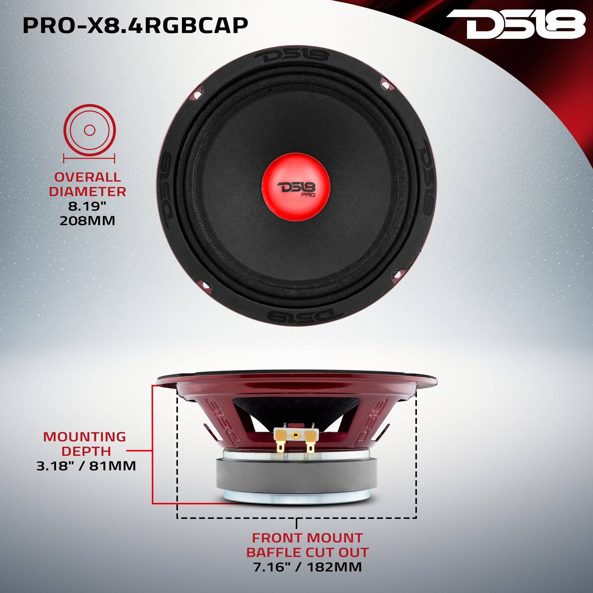 PRO-X 8" Mid-Range Loudspeaker with RGB Light Dust Cap 275 Watts Rms 4