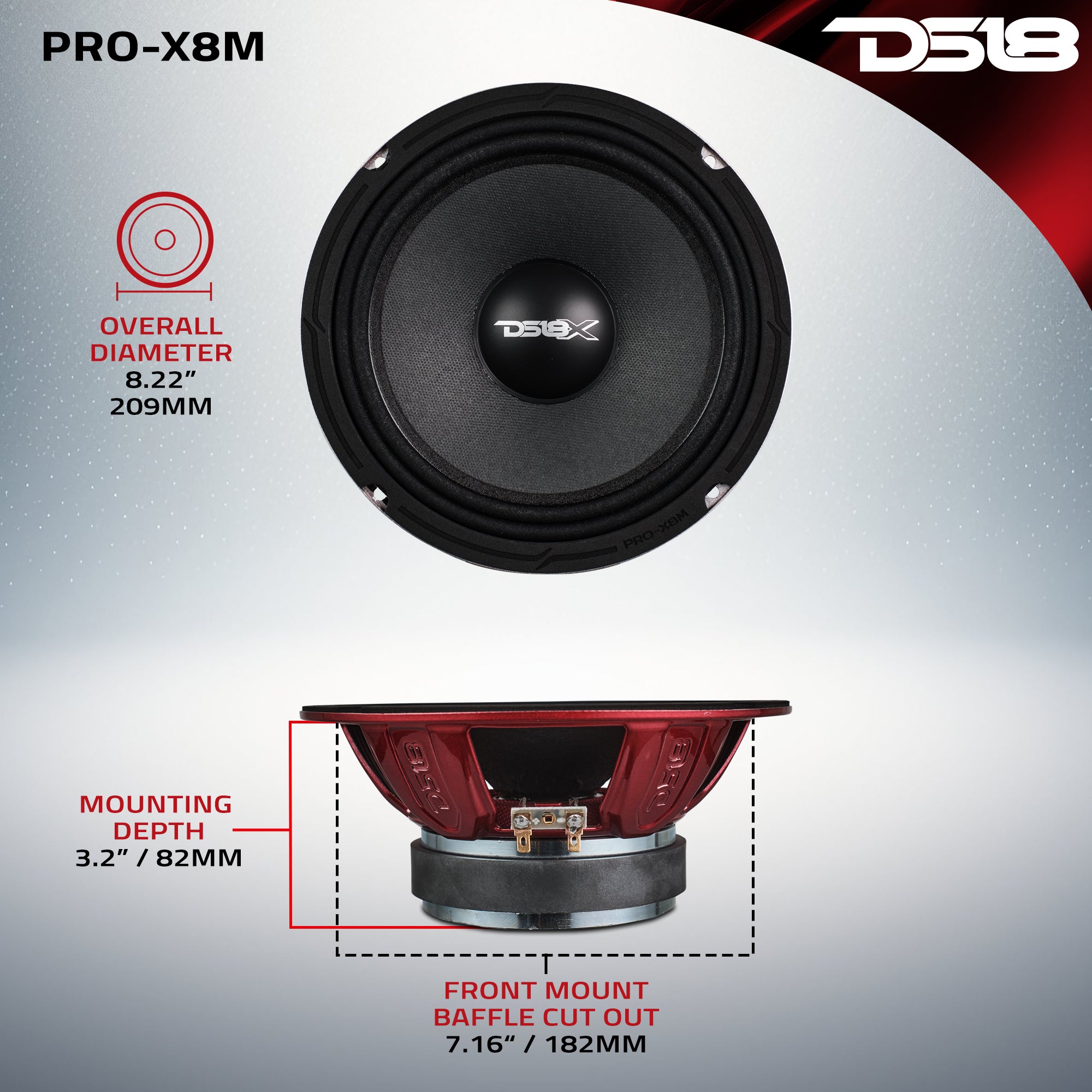 DS18 PRO-X8M 8" Mid-Range Loudspeaker 550 Watts 8-Ohm car audio stereo speakers. 550 8.