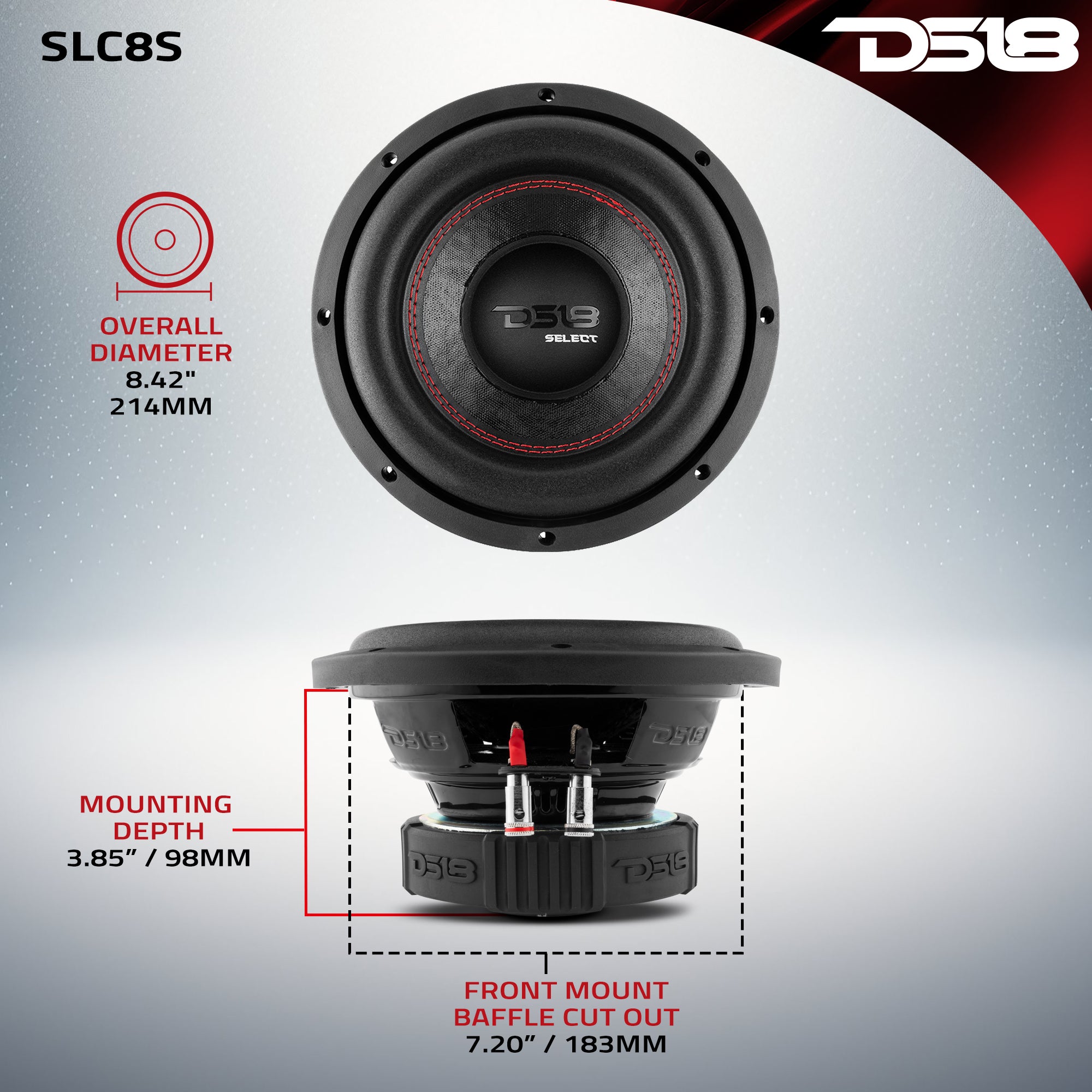 DS18 SLC8S 8" SELECT Subwoofer 400 Watts 4-Ohm SVC audio subwoofers ...