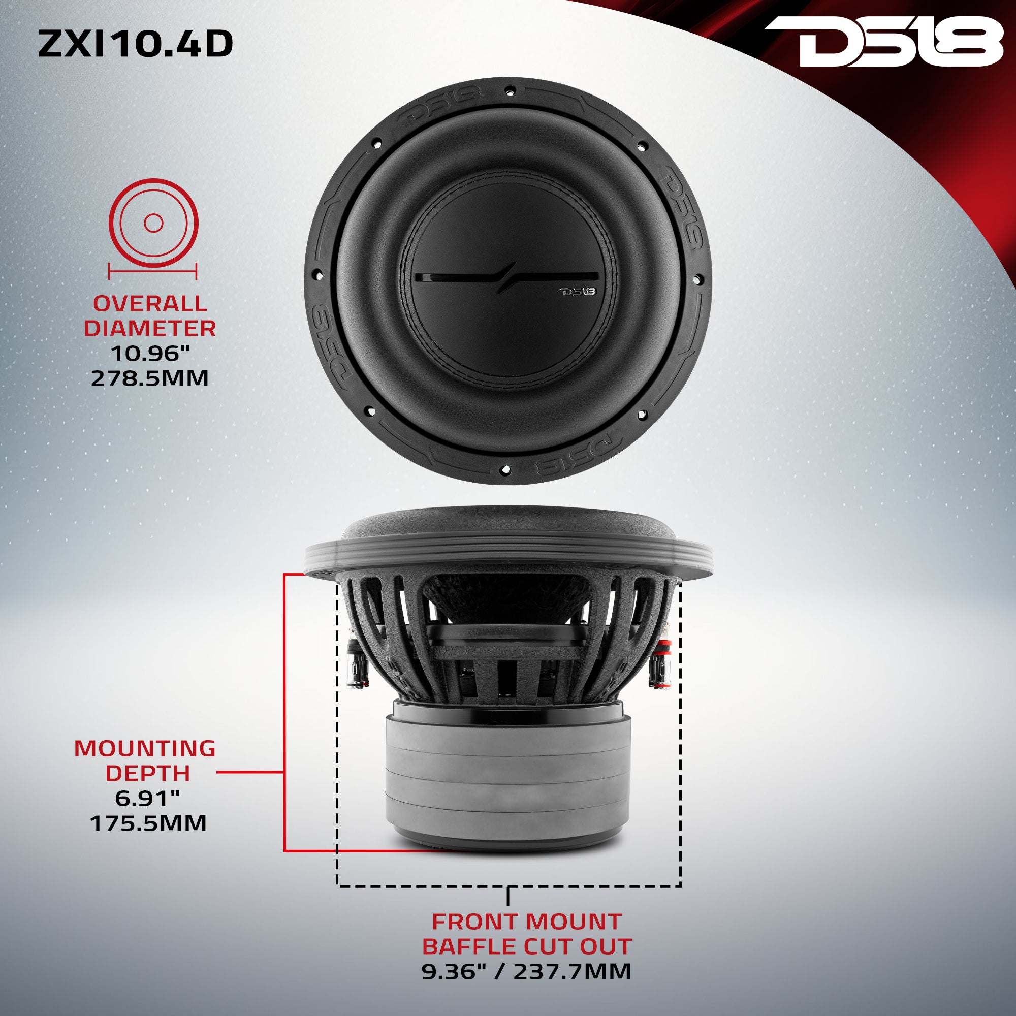 ZXI 10" High Excursion Subwoofer Quad Stacked Magnets 800 Watts Rms DV
