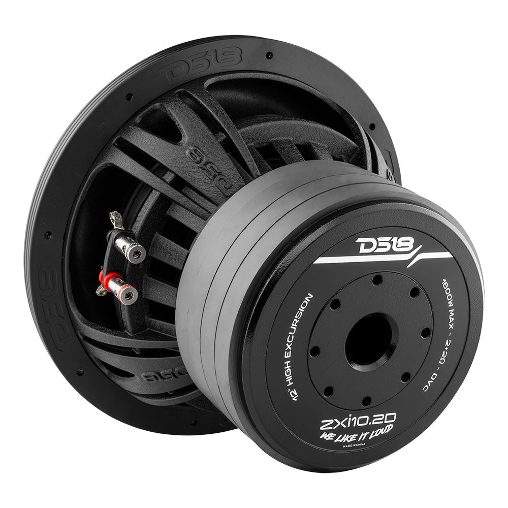 DS18 ZXI10.2D High Excursion 10" Car Subwoofer 1600 Watts 2-Ohm dvc, Quad Stacked Magnets